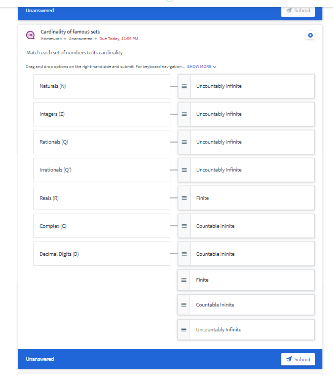 Solved Unanswered Submit Cardinality of famous sets Homework | Chegg.com Solved Unanswered Submit Cardinality of famous sets Homework | Chegg.com