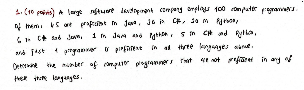 Solved 1. (10 points) A large software development company | Chegg.com