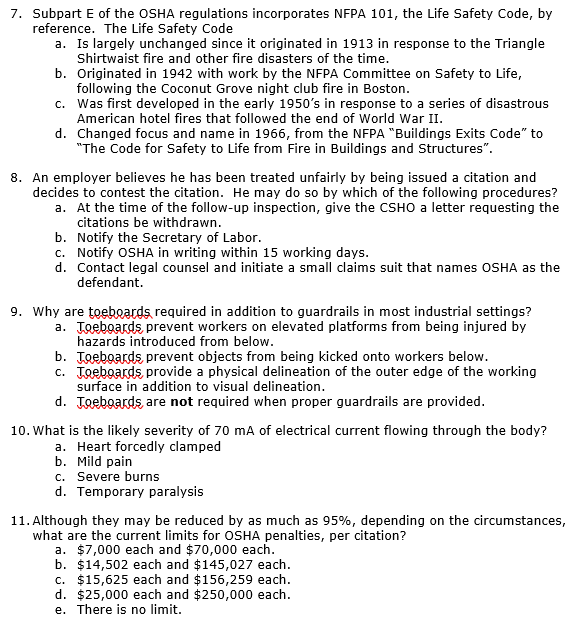 Solved 7. Subpart E of the OSHA regulations incorporates | Chegg.com