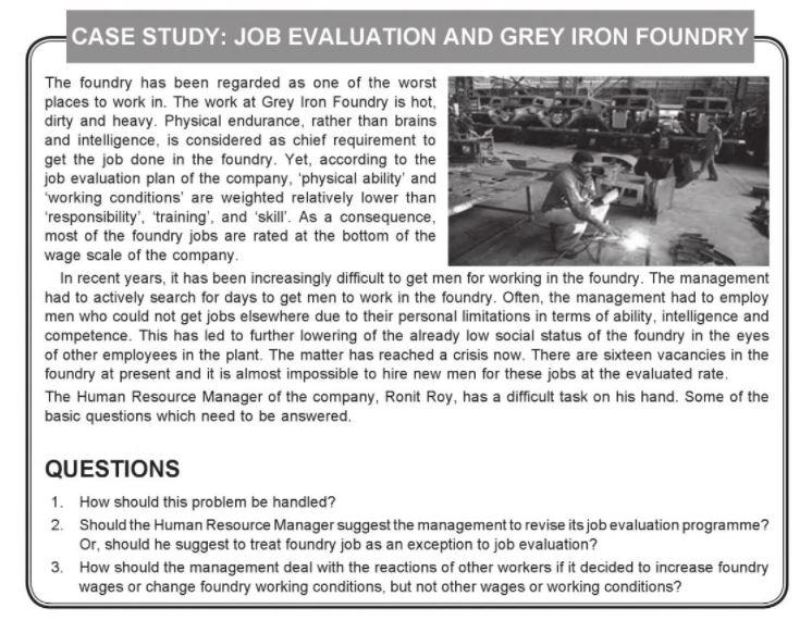 Solved CASE STUDY: JOB EVALUATION AND GREY IRON FOUNDRY The | Chegg.com