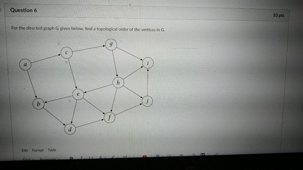 Solved Question 6 10 pts For the directed graph G given | Chegg.com