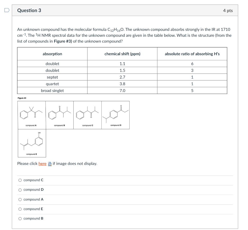 Solved U Question 3 4 pts An unknown compound has the | Chegg.com