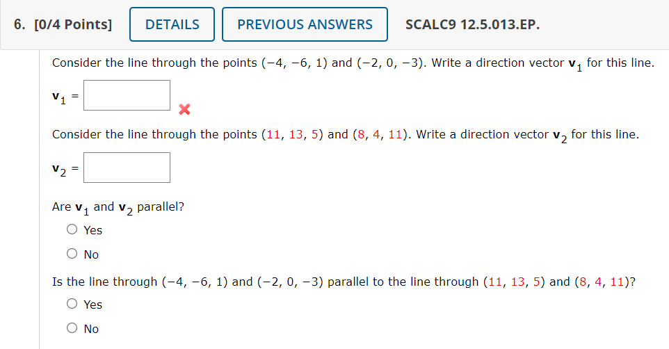 Solved Consider the line through the points: (−4, −6, 1) | Chegg.com