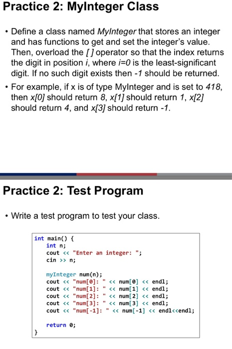 Solved Practice 2 Mylnteger Class Define A Class Named 