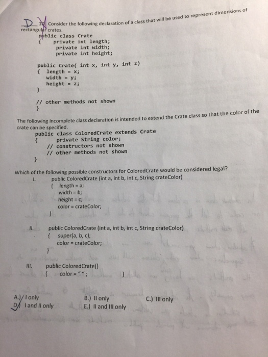 Solved of Consider the following g declaration of a class | Chegg.com