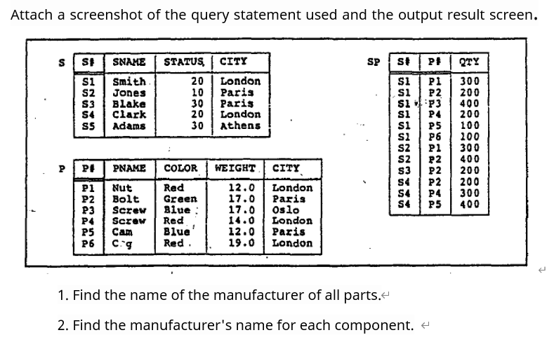Solved Attach a screenshot of the query statement used and | Chegg.com