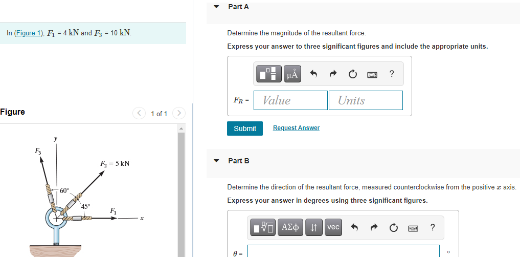Solved Part A In (Figure 1), F1 = 4 kN and F3 = 10 kN. | Chegg.com