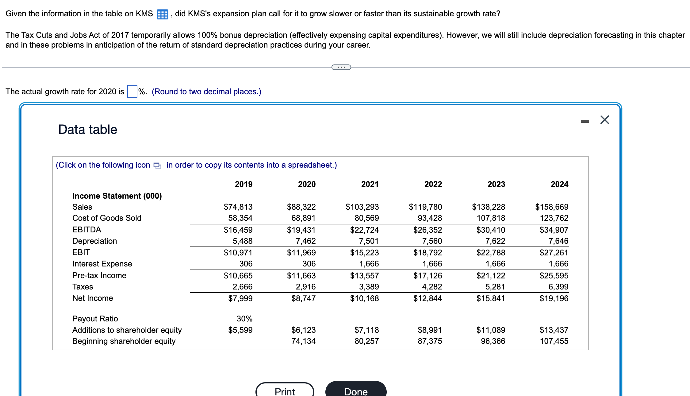 Solved Given the information in the table on KMS , did KMS's | Chegg.com