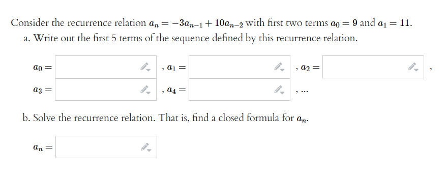 Solved Consider the recurrence relation an=-3an-1+10an-2 | Chegg.com