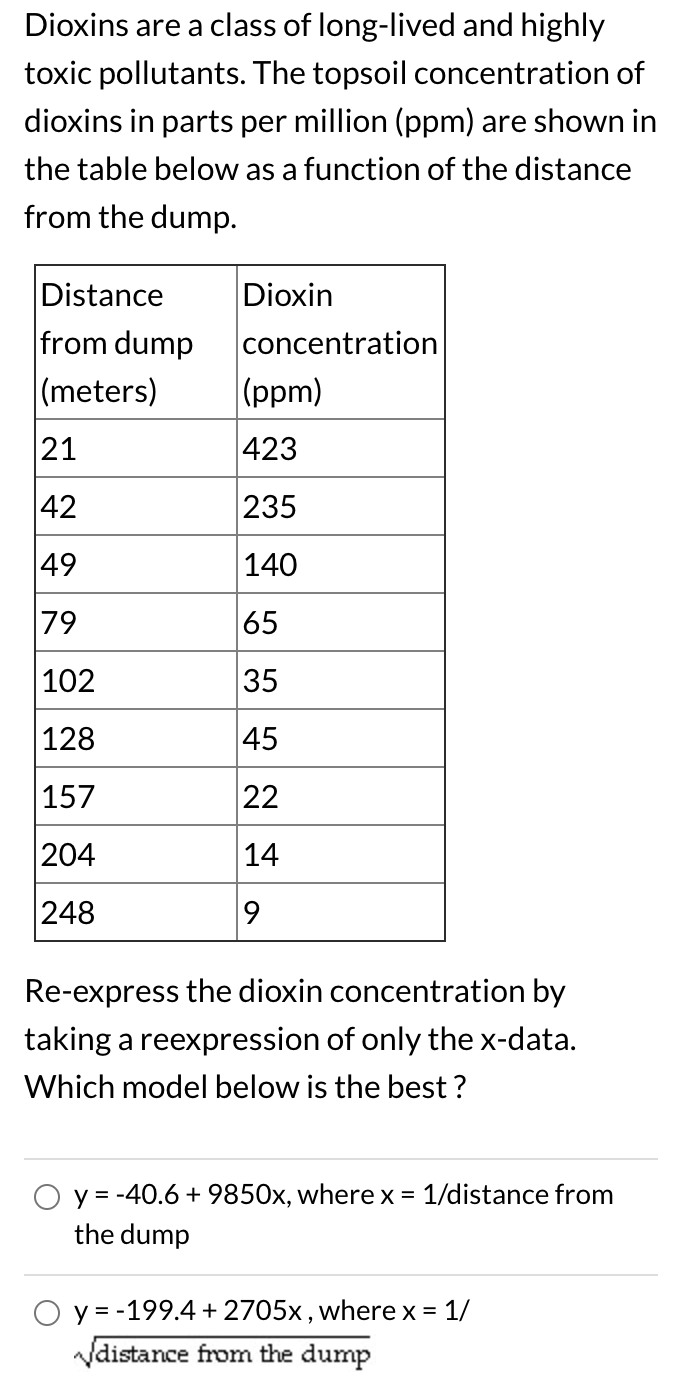Solved Dioxins are a class of long-lived and highly toxic | Chegg.com
