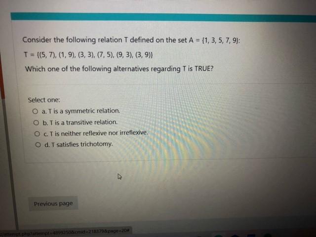 Solved Consider the following relation \( T \) defined on | Chegg.com