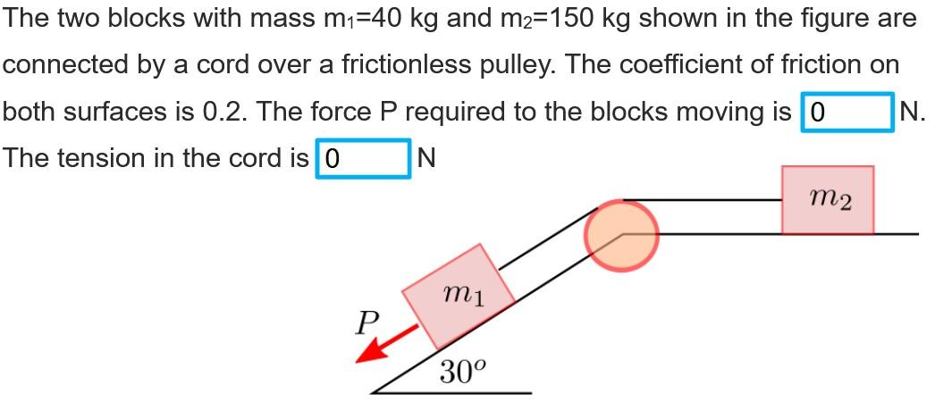 Solved The two blocks with mass m1=40kg and m2=150kg shown | Chegg.com