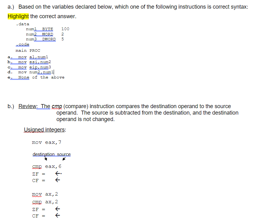Solved DWORD A Based On The Variables Declared Below Chegg