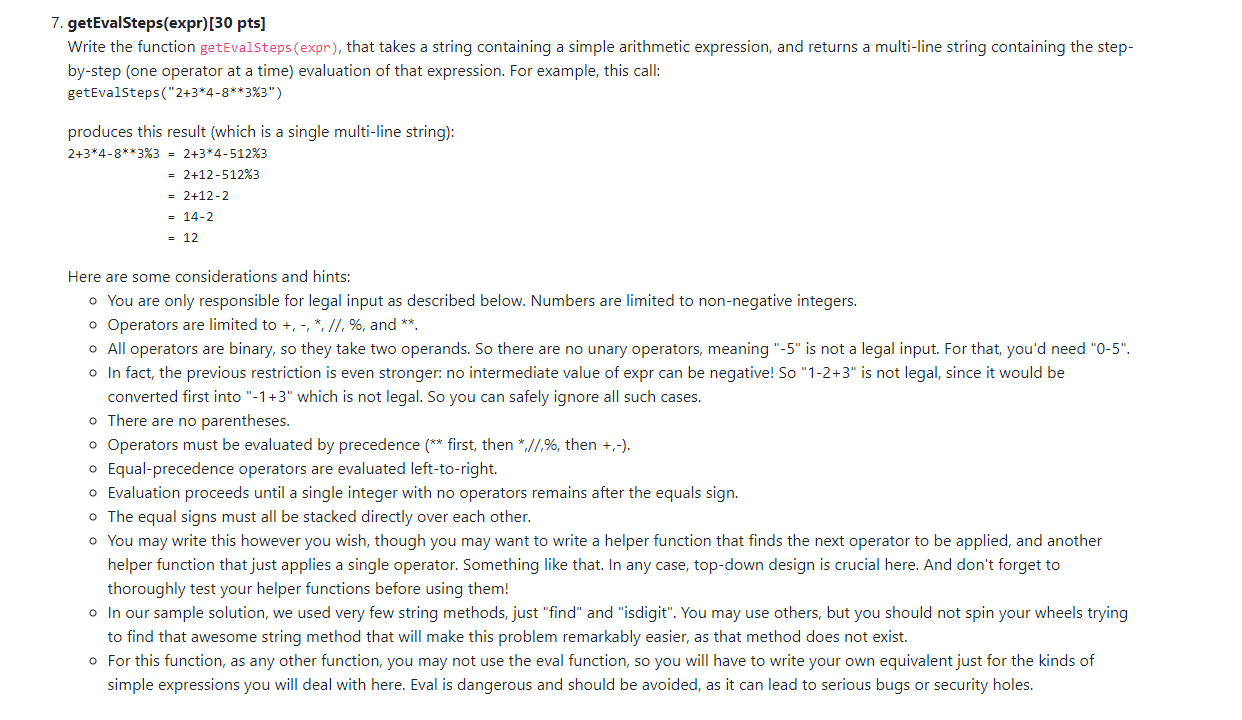 Solved 7.getEvalSteps(expr)[30 pts] Write the function | Chegg.com
