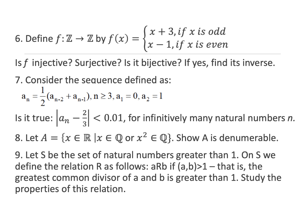 Solved 6 Define Fz→z By Fx X3 If X Is Odd X−1 If X 