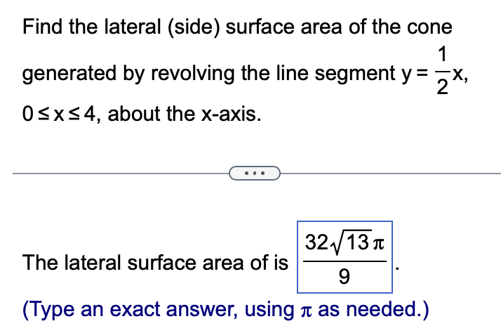 Solved Find the lateral (side) surface area of the cone | Chegg.com