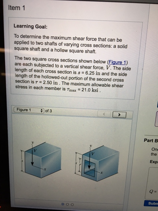 Solved Item 1 Learning Goal: To determine the maximum shear | Chegg.com