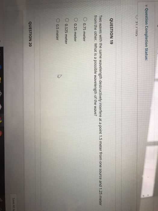Solved Question Completion Status: QUESTION 19 Two waves | Chegg.com