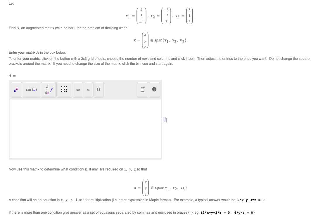 Solved Let Find A, an augmented matrix (with no bar), for | Chegg.com