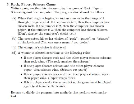 Solved 5. Rock, Paper, Scissors Game Write a program that | Chegg.com