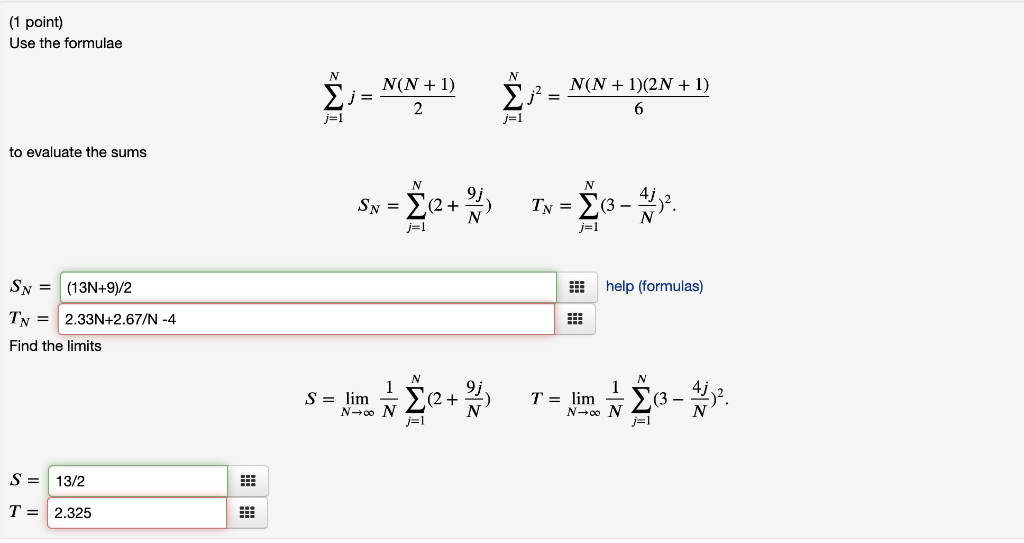 Solved (1 point) Use the formulae N N N(N + 1) Σ. N(N + | Chegg.com