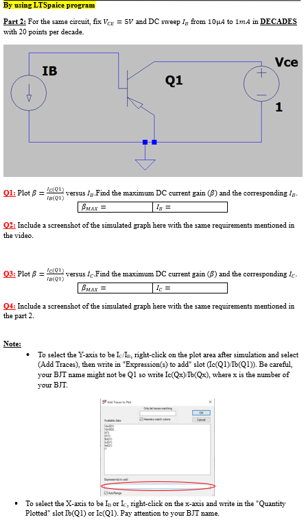 Solved Part 2: For the same circuit, fix VCE=5 V and DC | Chegg.com