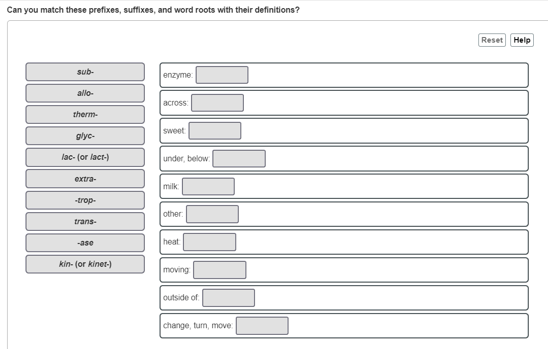 Solved Can you match these prefixes, suffixes, and word | Chegg.com