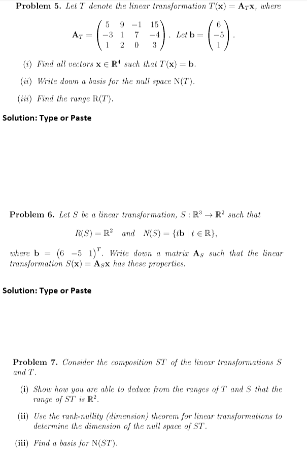Solved Problem 5. Let T denote the linear transformation | Chegg.com