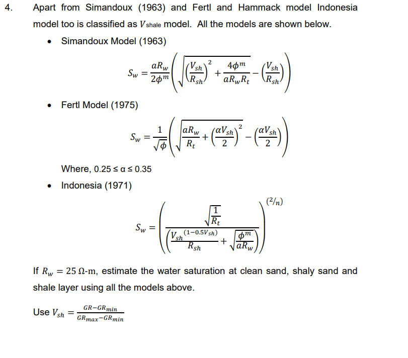 4. Apart from Simandoux (1963) and Fertl and Hammack | Chegg.com