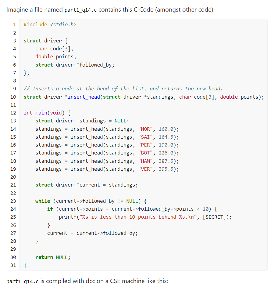 Solved Imagine a file named part1_q14.c contains this C Code | Chegg.com