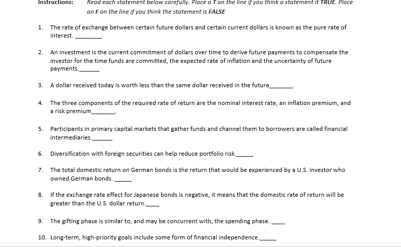 Solved Instructions: Read each statement below carefully. | Chegg.com
