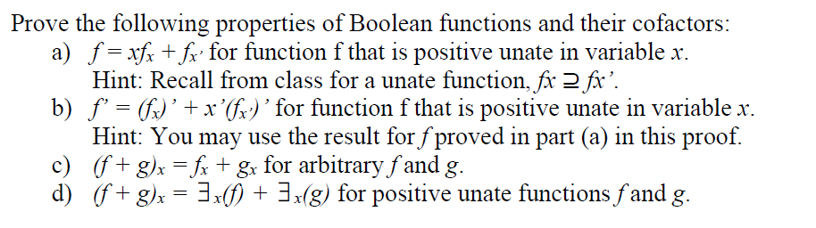 Solved Prove the following properties of Boolean functions | Chegg.com