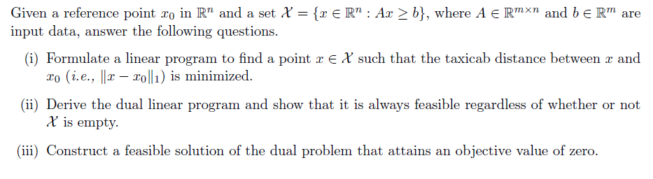 Solved Given a reference point x0 in Rn and a set | Chegg.com