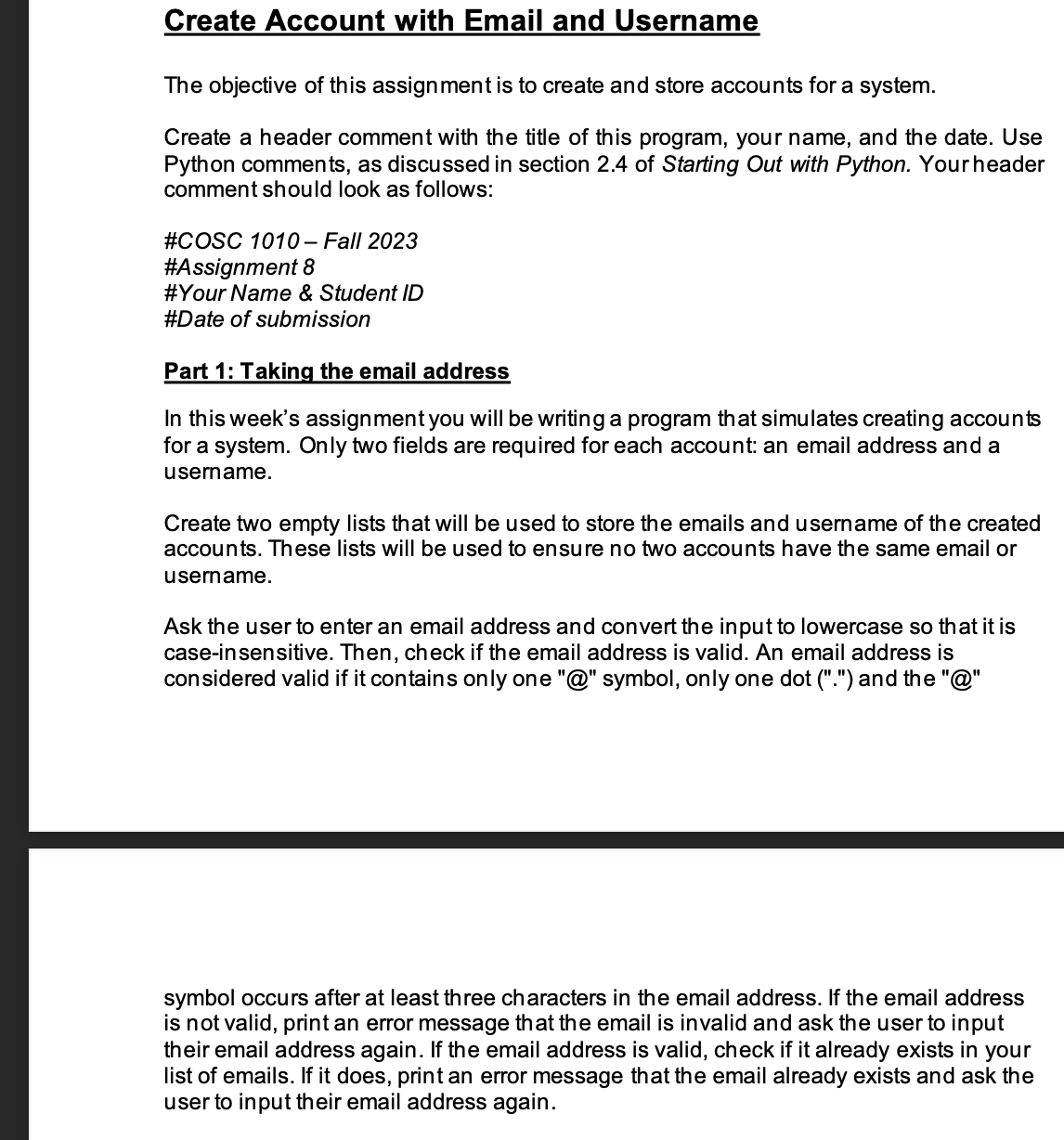 Solved Create Account with Email and UsernameThe objective | Chegg.com