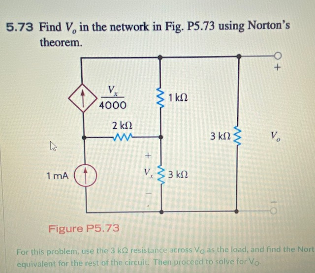 Solved 5.73 Find V. in the network in Fig. P5.73 using | Chegg.com