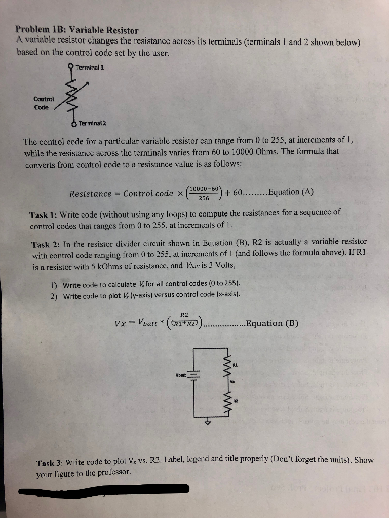 Solved Problem 1B: Variable Resistor A variable resistor | Chegg.com