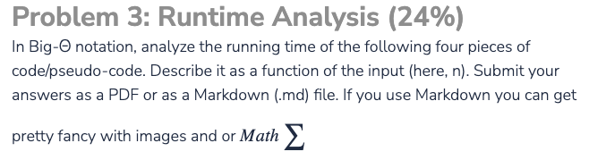 Solved Problem 3: Runtime Analysis (24\%) In Big- Θ | Chegg.com
