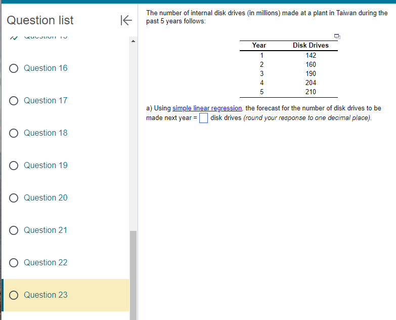 Solved Question list Question 16 Question 17 Question 18 | Chegg.com