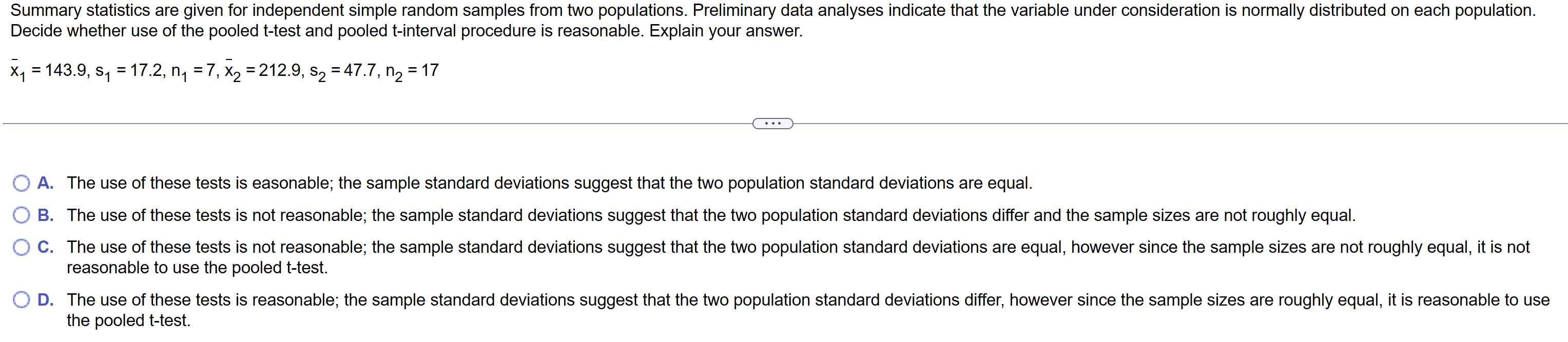Solved Decide whether use of the pooled t-test and pooled | Chegg.com