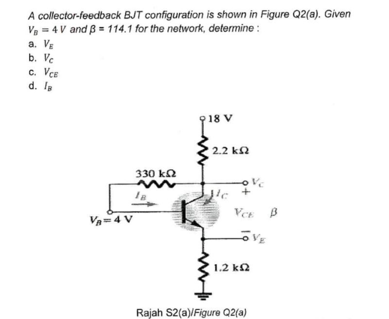Solved A collector-feedback BJT configuration is shown in | Chegg.com