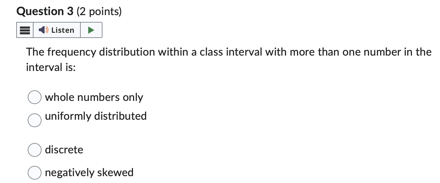 Question 3 (2 ﻿points)The frequency distribution | Chegg.com