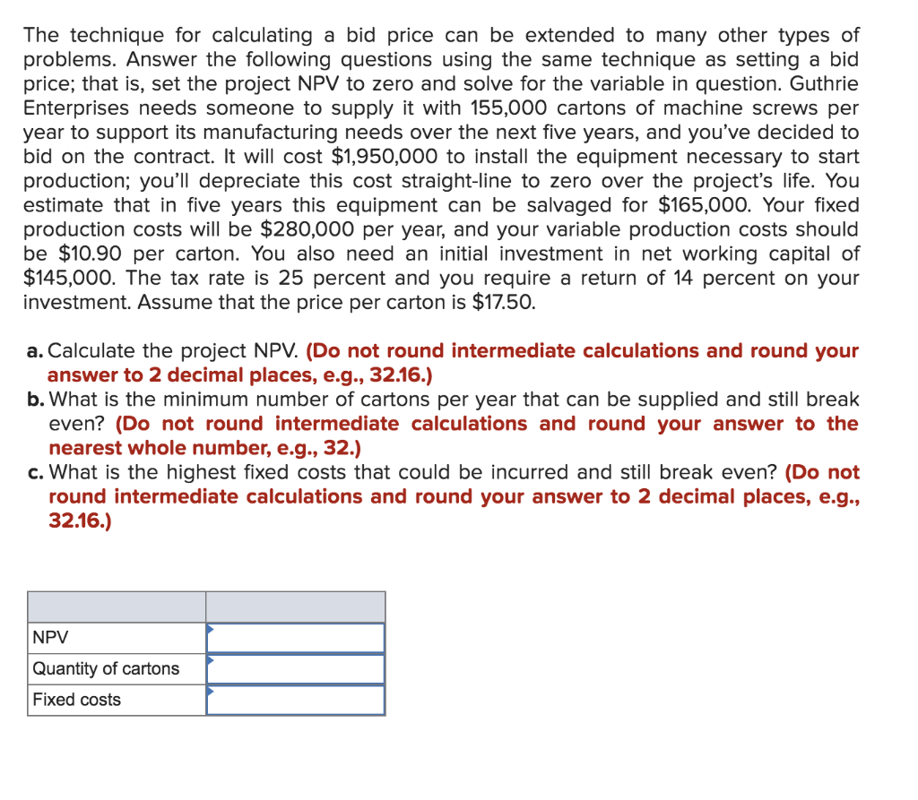 Solved The technique for calculating a bid price can be | Chegg.com