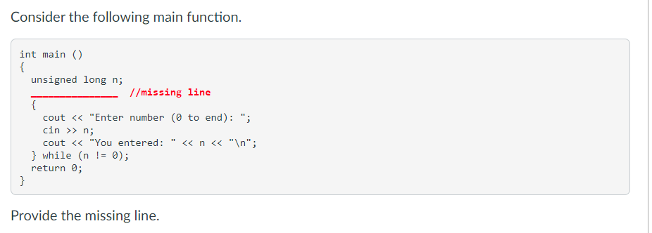 Solved Provide the missing line. | Chegg.com