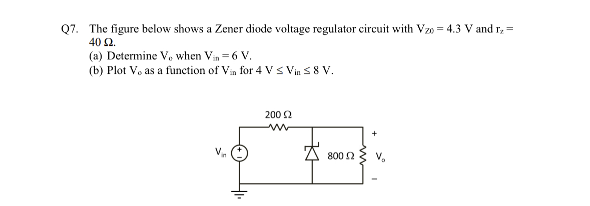 Solved Q7. The figure below shows a Zener diode voltage | Chegg.com