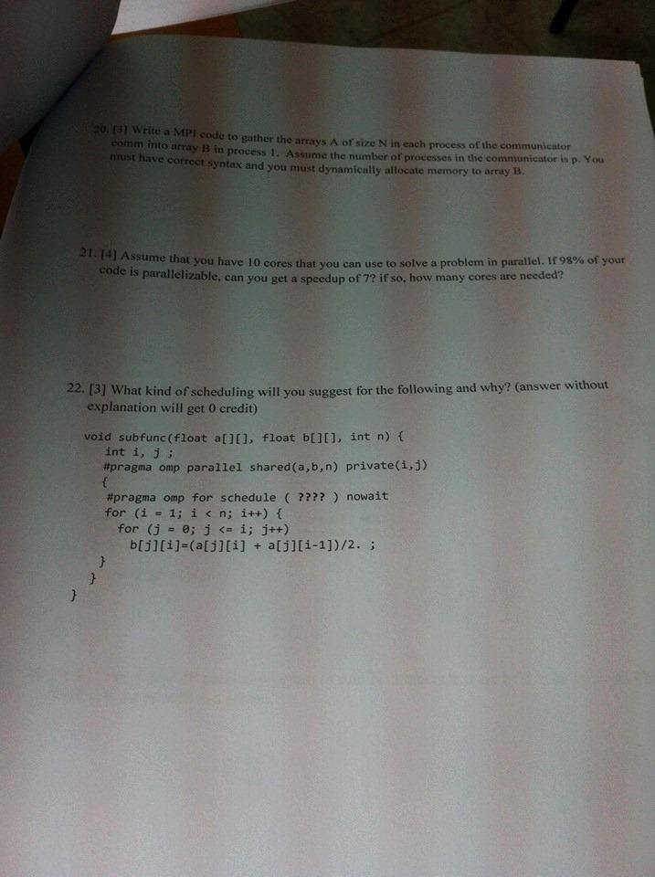 Solved 20. 31 Write a MPI code to gather the arrays A of | Chegg.com