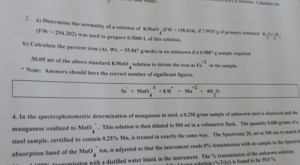 Solved EDTA Solation Calelate the Determine the normality of | Chegg.com