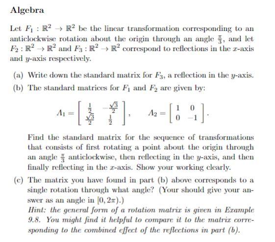 Solved Let F1:R2→R2 be the linear transformation | Chegg.com