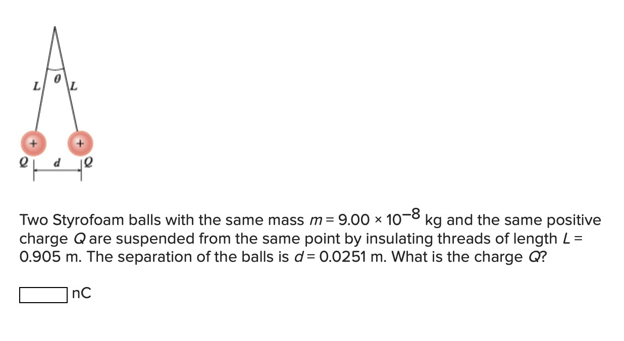 Solved Two Styrofoam balls with the same mass m=9.00×10−8 kg | Chegg.com