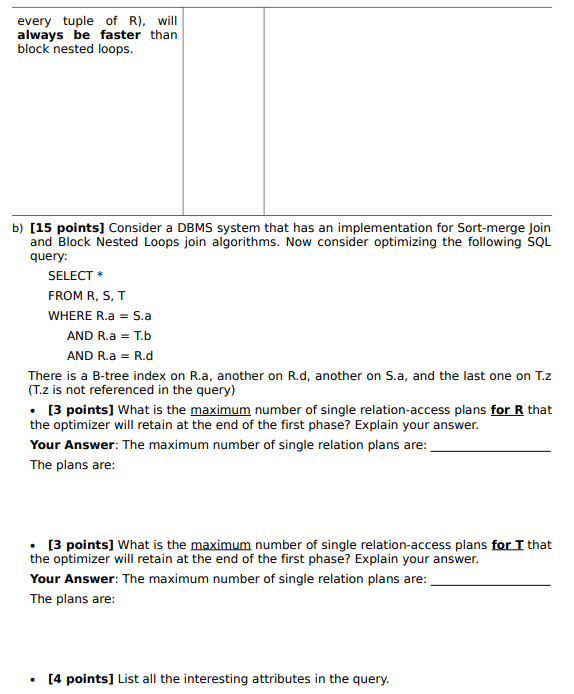 Solved Question 3: [30 points] Query Evaluation and | Chegg.com