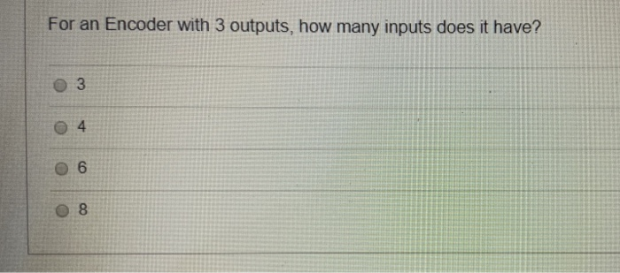 Solved For an Encoder with 3 outputs, how many inputs does | Chegg.com